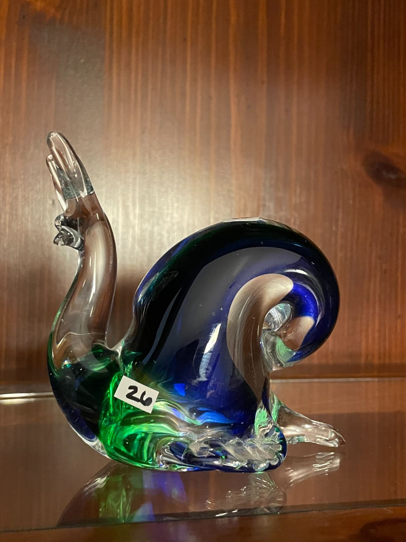 Beautiful, vintage, hand crafted, Murano, glass snail with sticker