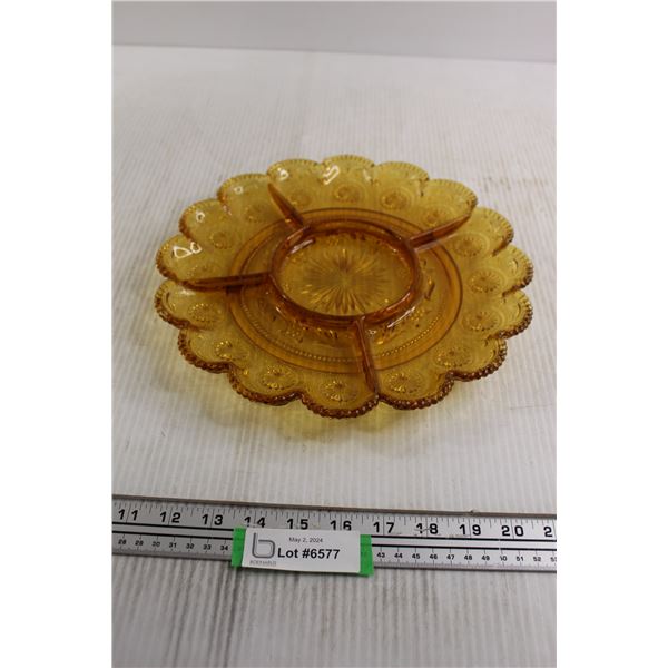 Amber Glass Divided Dish Bodnarus Auctioneering