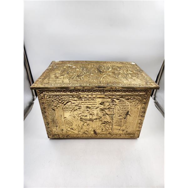 Vintage Embossed Brass Kindling Box
