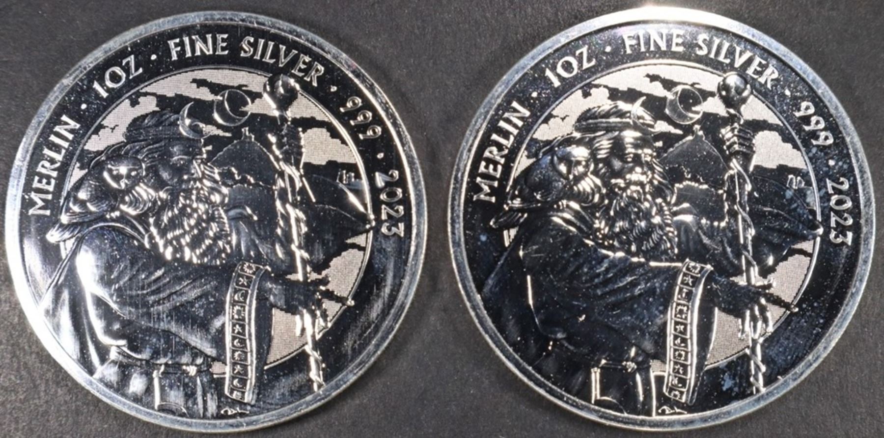 (2) 1 OZ .999 SILVER 2023 MERLIN ROUNDS