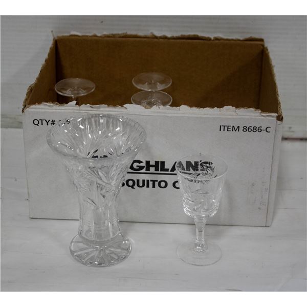5 Inch Vase 6 Shot Glasses Pinwheel Crystal