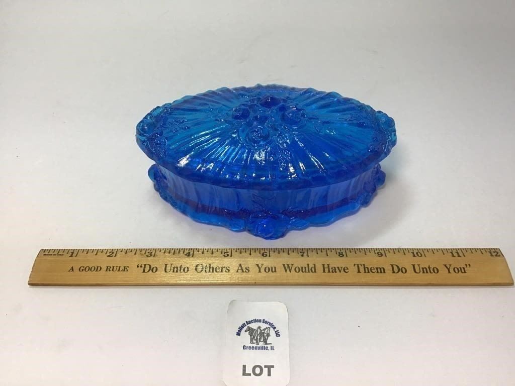 FENTON CABBAGE ROSE TRINKET BOX ART GLASS