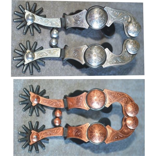 John Wilson silver and copper double mounted spurs