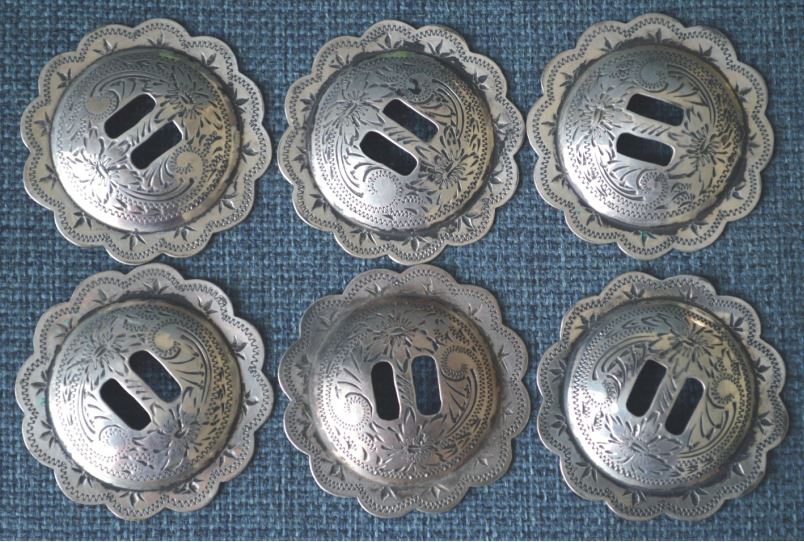 set of 6 silver conchos