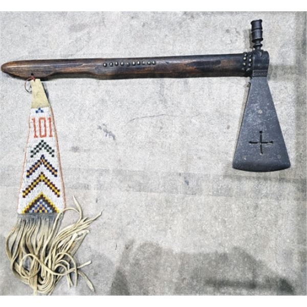 early pipehawk with brain tanned beaded 101 drop