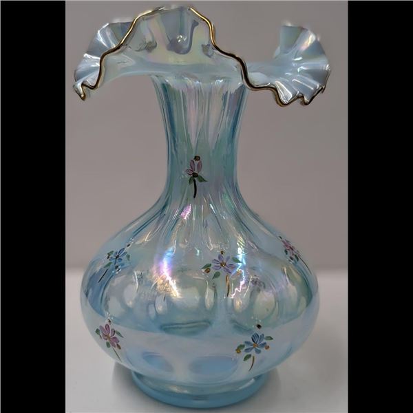 Vintage Hand Painted Signed Fenton Art Glass Vase, 1991