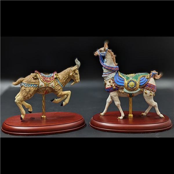 Pair Of Lenox Porcelain Carousel Figurines, Limited Ed. Llama And Goat