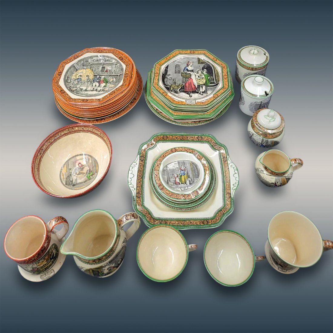 37 Pc Total Lot Of Adams England Pottery Of Sets "Dickens" And "Cries ...