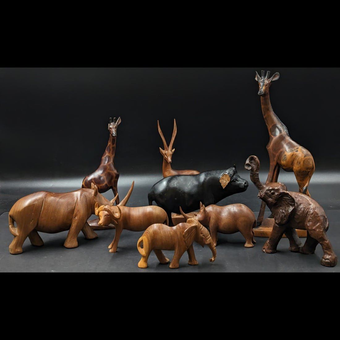Lot Of 9 Carved Wooden African Animal Figures