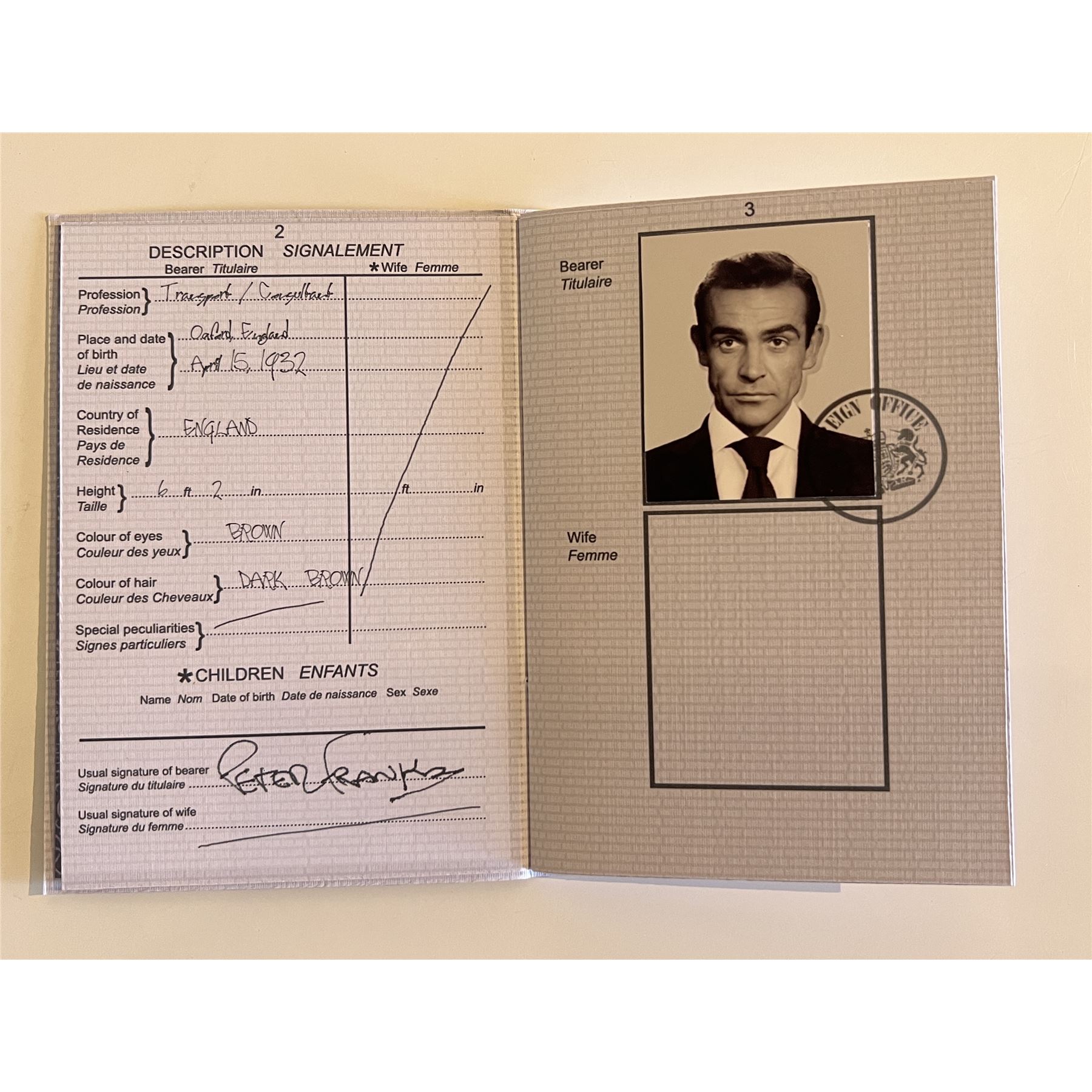 James Bond passport movie prop