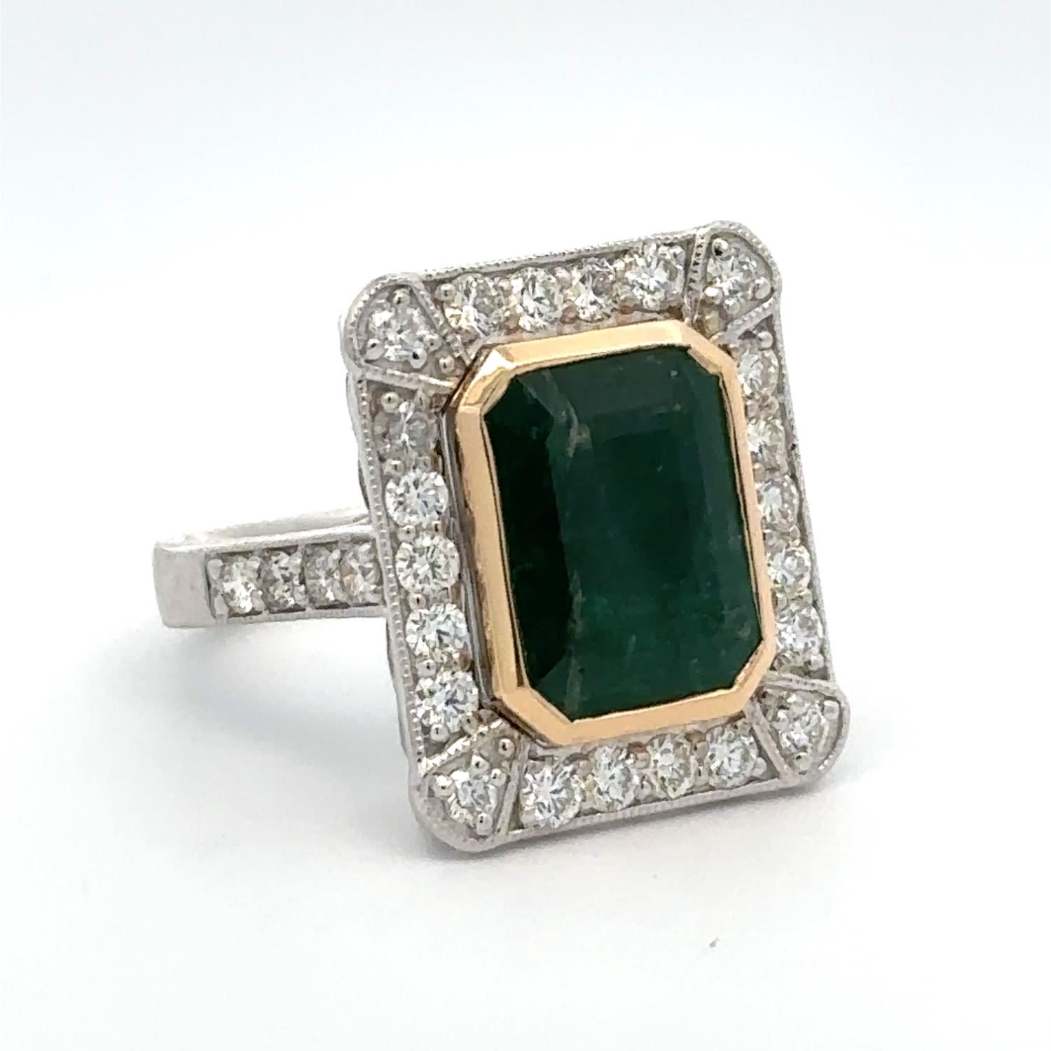 Emerald and Diamond Ring Signed Oscar Freedman