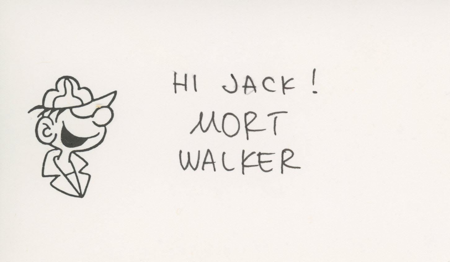 Mort Walker signed "Beetle Bailey" sketch with note