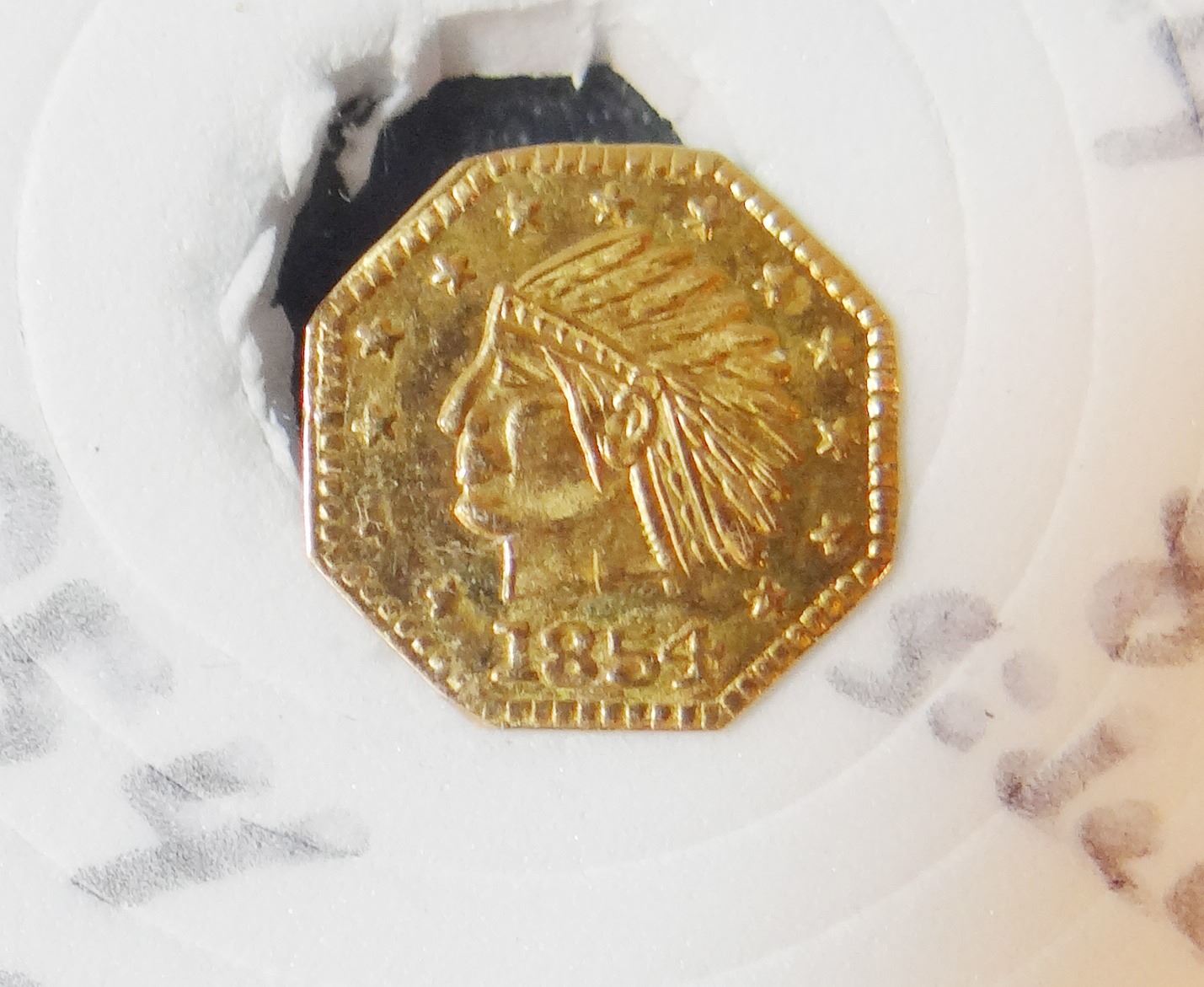 3 gold coins: 1852 & 1872 California 1/2 fractional coins; 1854 ...