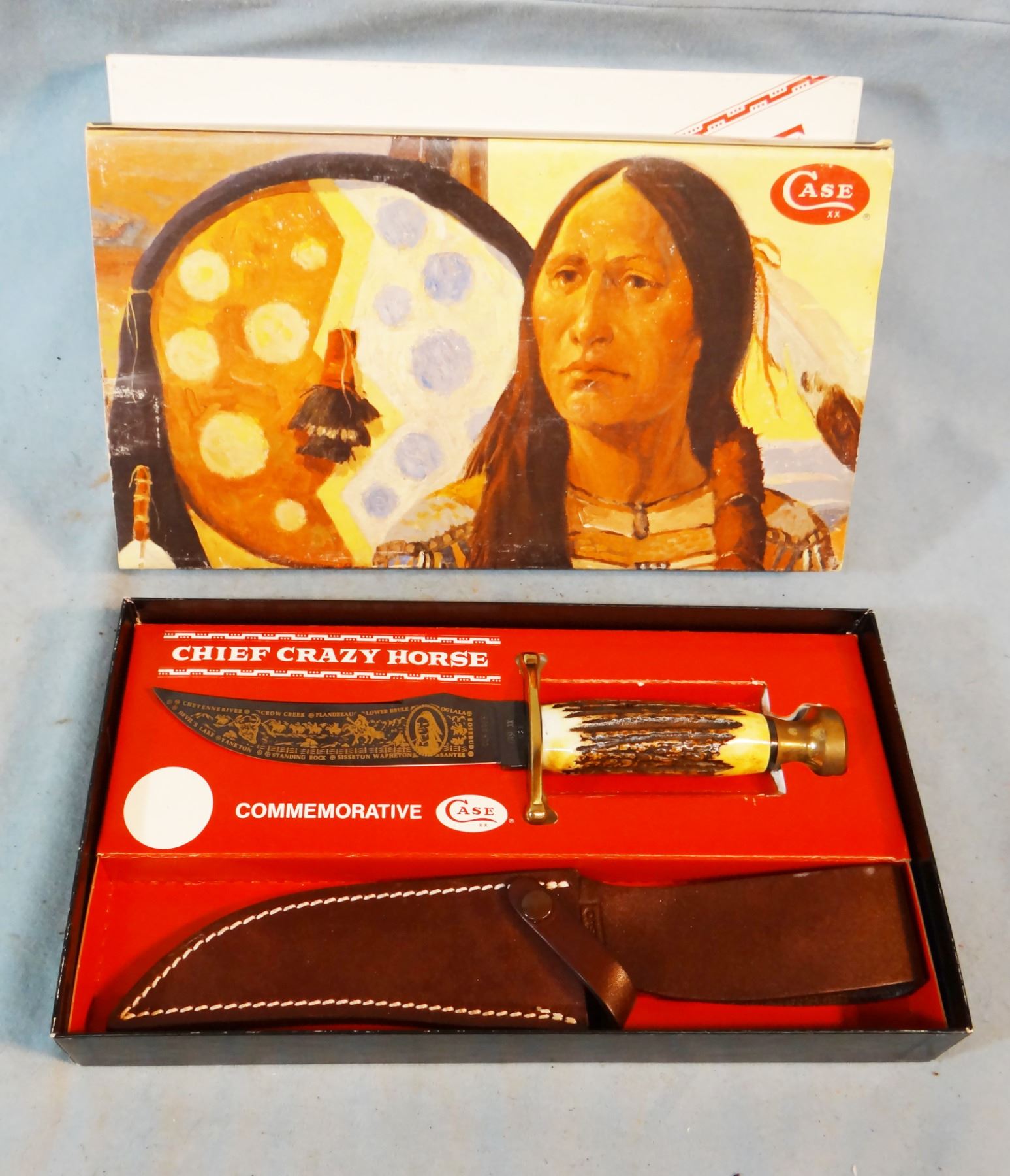 Case XX knife, Chief Crazy Horse Commemorative, 6" engraved blade, 3 ...