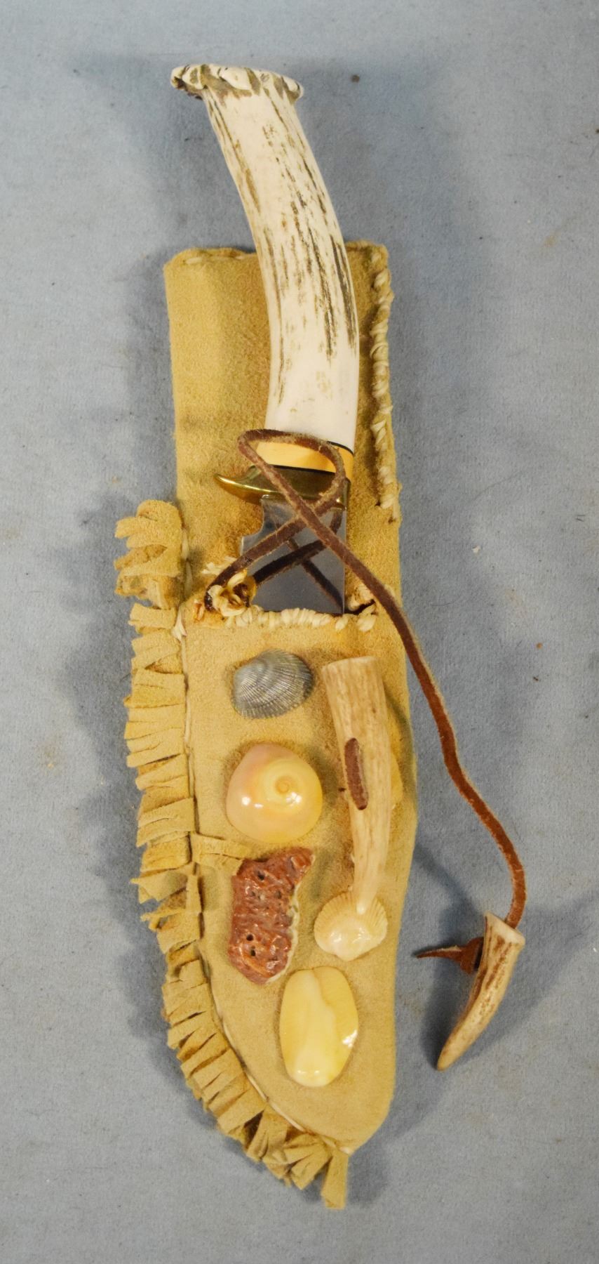 Mitz, Ritchey, MT custom knife with antler handle and leather sheath, 4 ...