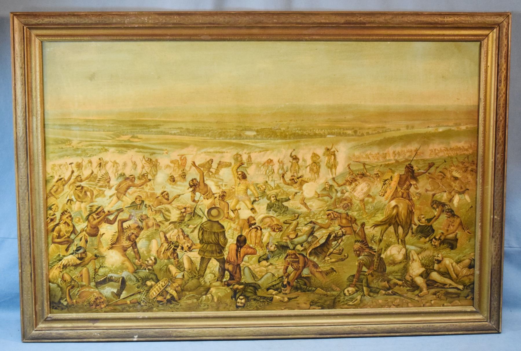"Battle of the Little Big Horn" print, 23" x 37", framed