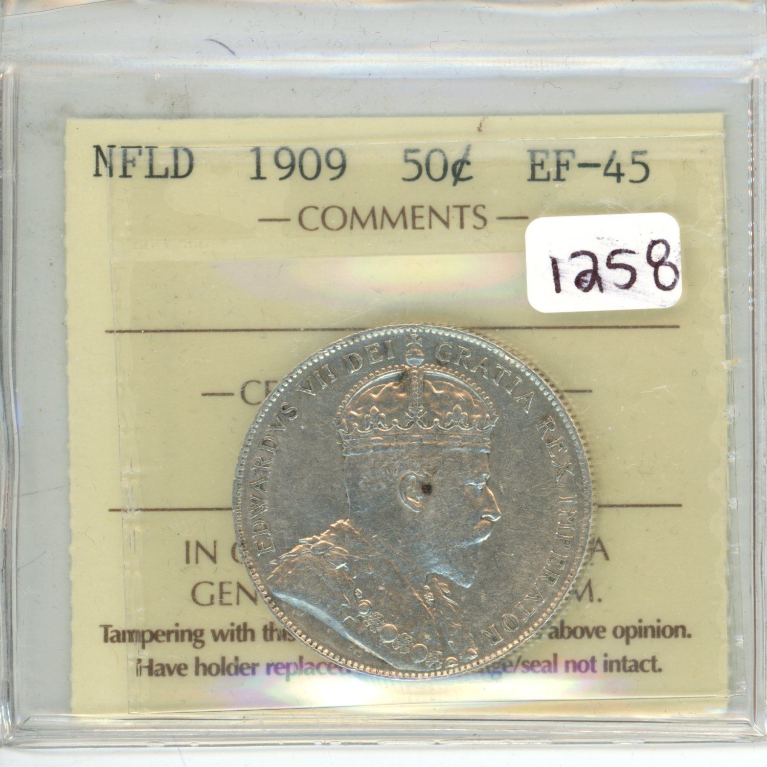 1909 Newfoundland 50 cents ICCS graded EF-45 - Schmalz Auctions