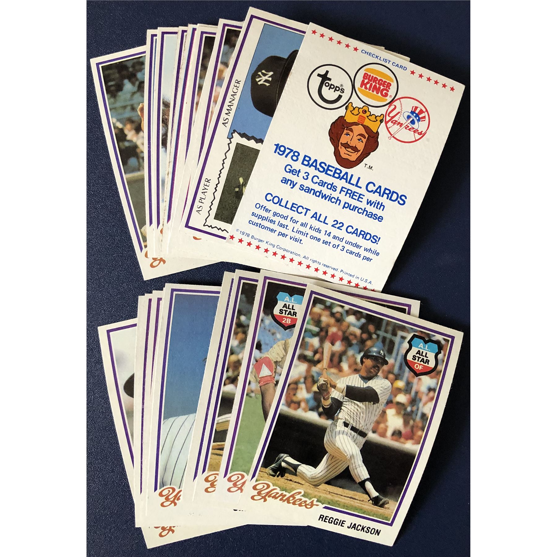 1978 TOPPS BURGER KING NEW YORK YANKEES COMPLETE SET
