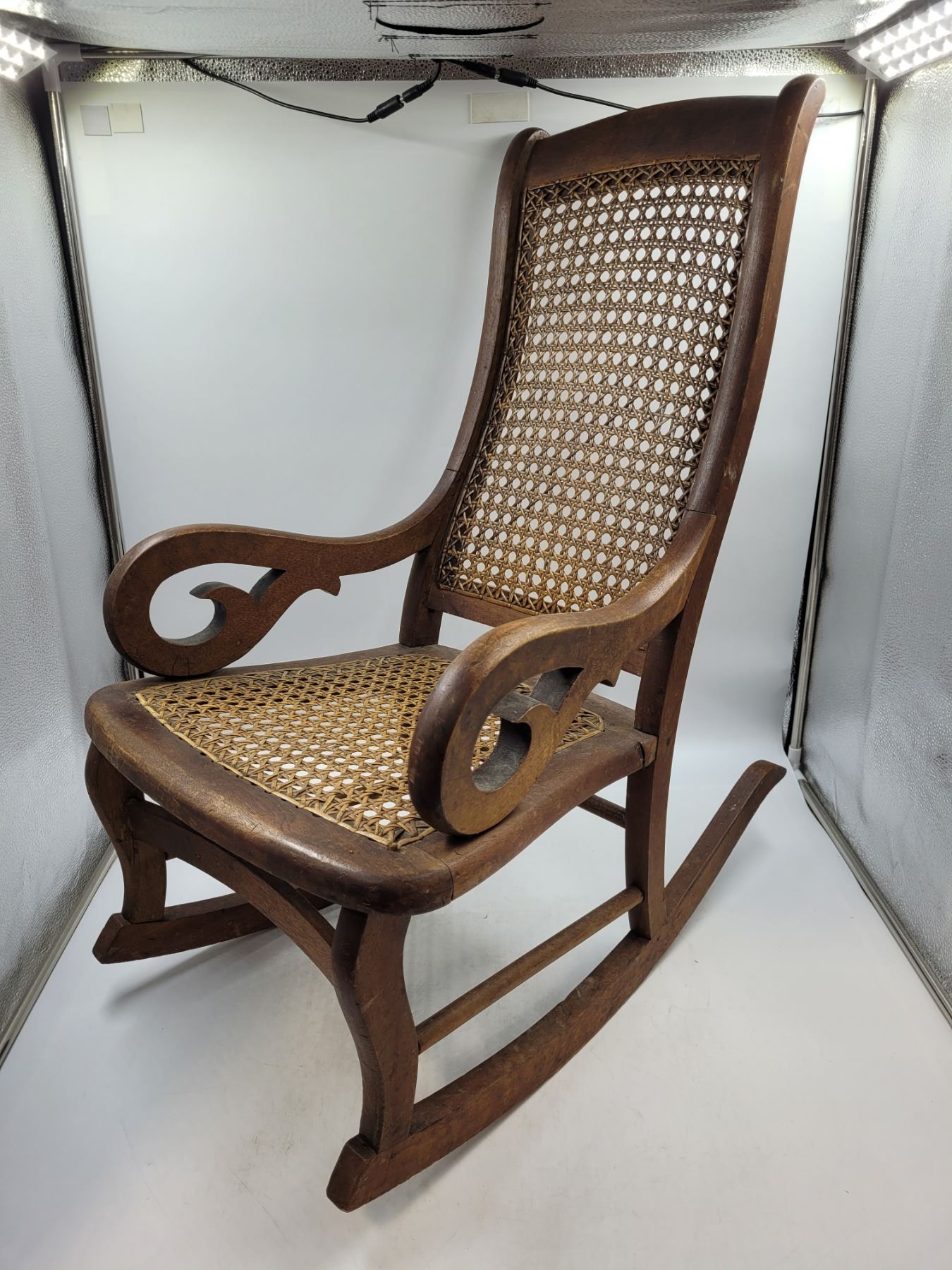 Antique Oak Cane Rocking Chair