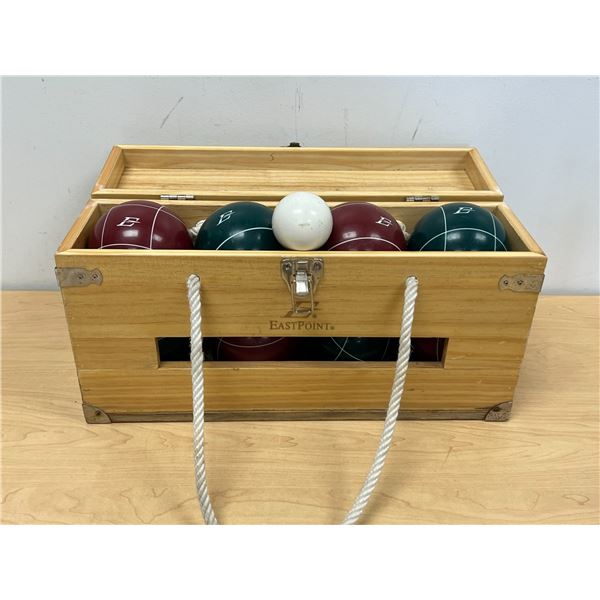 Eastpoint Bocce Ball Set with Wooden Storage Box - some use - see photos