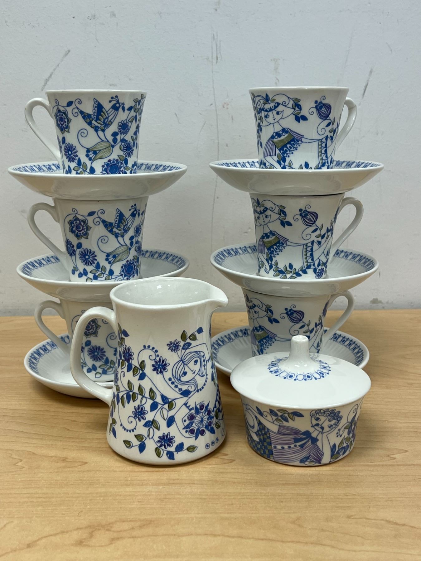 6 Mid Century Lotte Figgjo Turi-Design (Norway) Cups/Saucers & Creamer ...