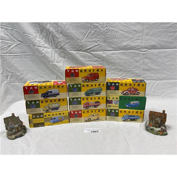 10 Vanguard Die Cast Vehicles In Boxes And 2 Miniature Houses