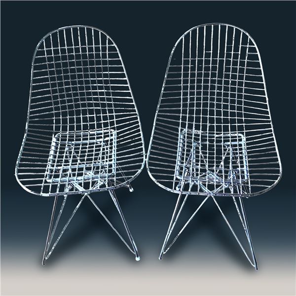 Eames For Herman Miller Mid Century Wire Chairs W/ Chrome Mesh Seats ...