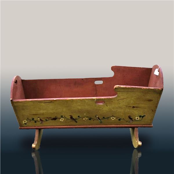 Antique Pennsylvania Dutch Cradle Signed Cathy? Boone Folk Art Painted