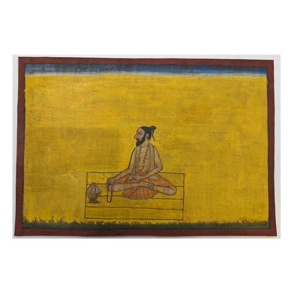 Indian Pahari School Miniature Painting Of An Ascetic Or A Saint Yogi