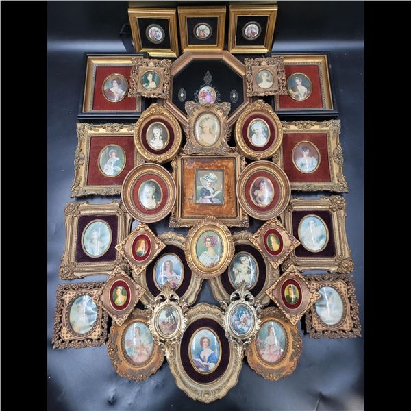 Large Lot Of 32 Miniature Portrait Prints Of Notable English Figures