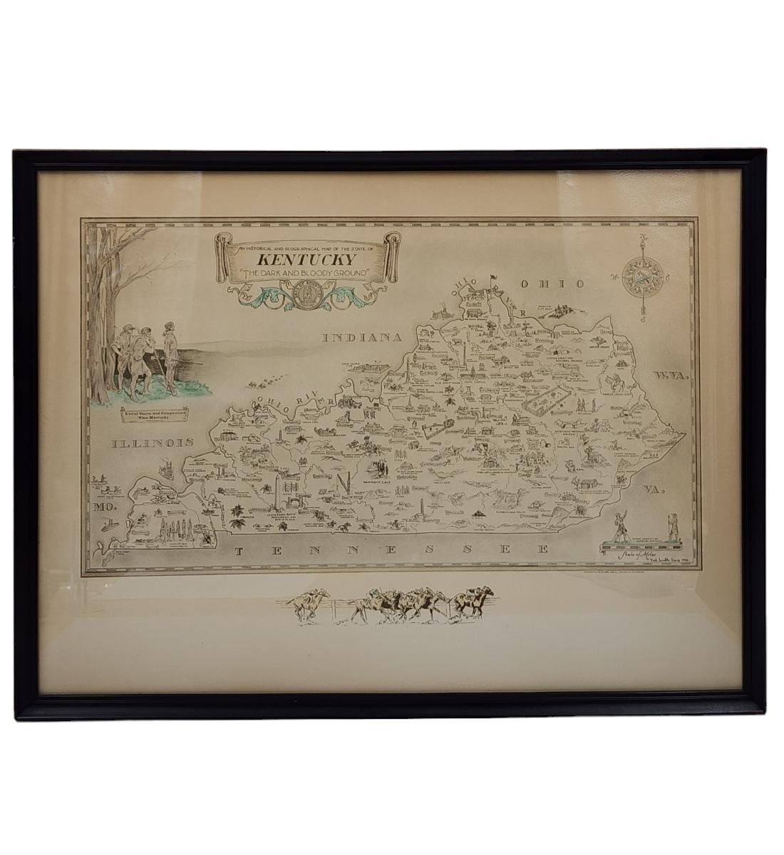 Historical Map of the State of Kentucky by Karl Smith 1933 Daniel Boone ...