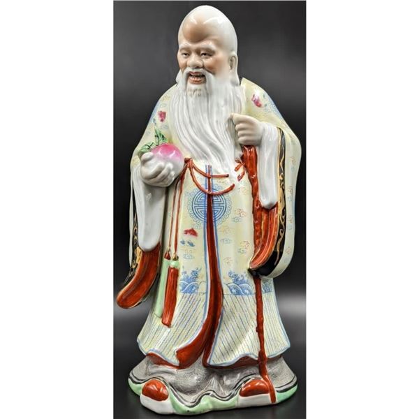 Vintage Chinese Hand Painted Porcelain Shao Lao Standing Figure