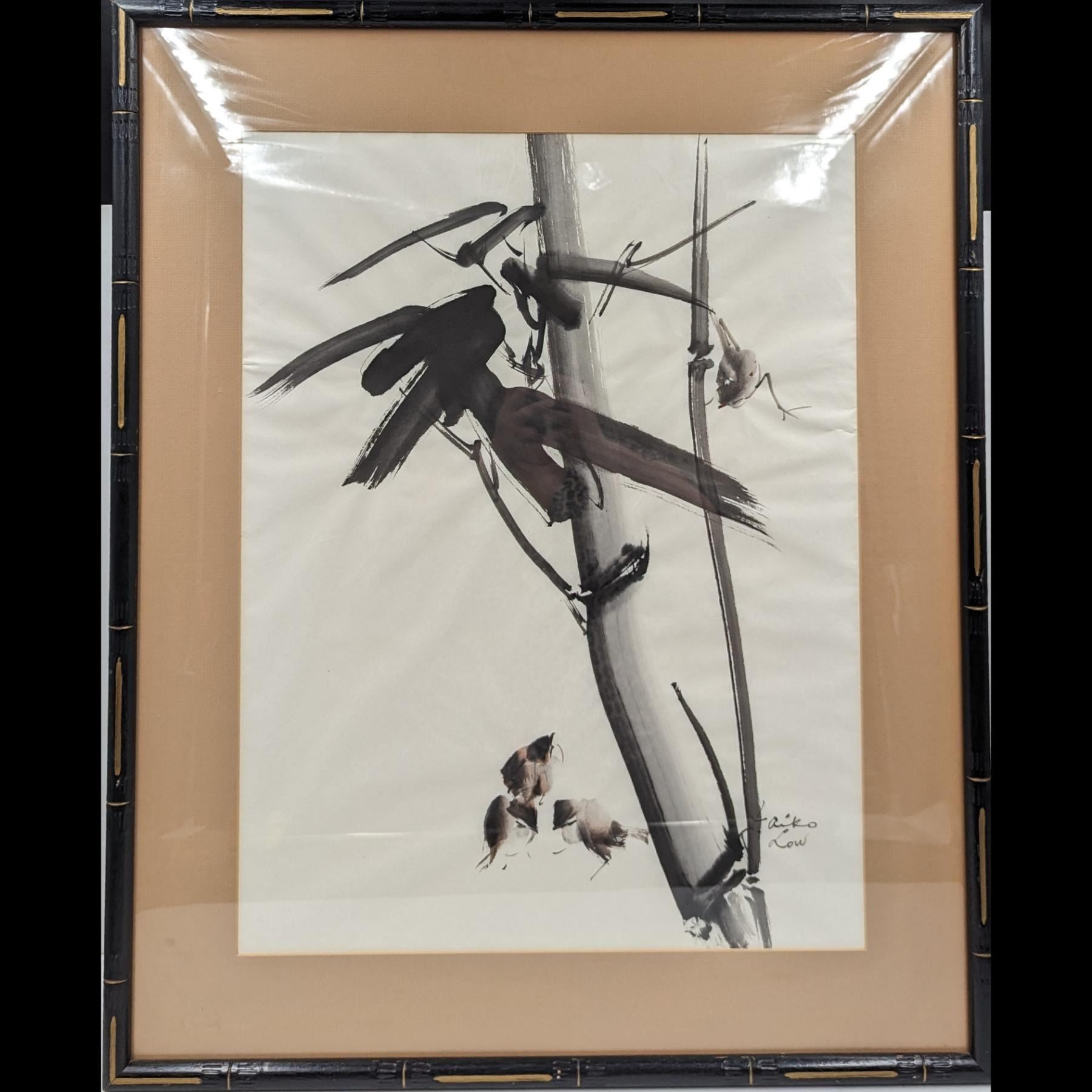 A Large Signed Japanese "Taiko" Ink And Watercolor Scroll Painting