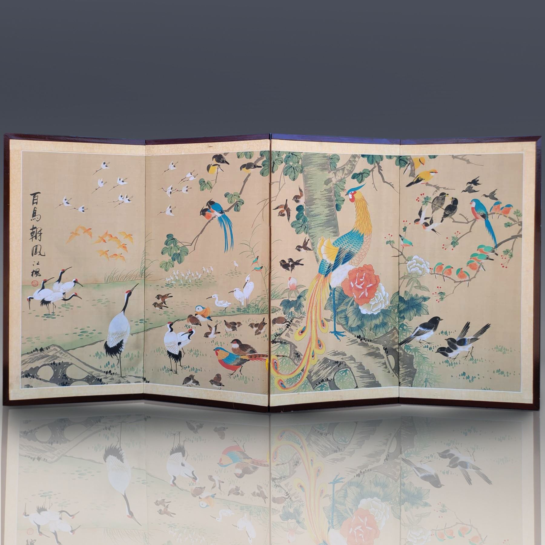 Artist Signed Hand Painted Chinese Screen