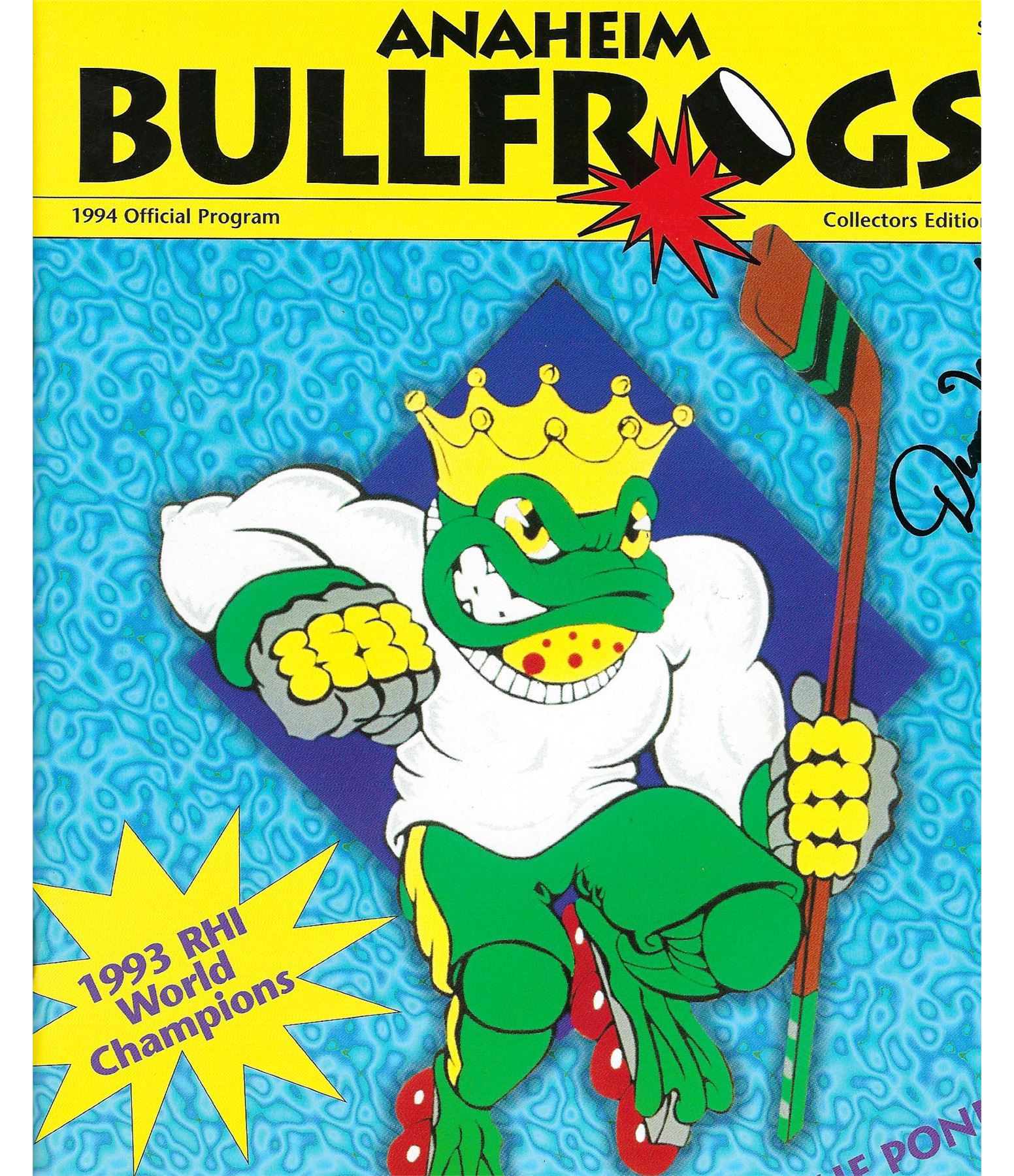 Anaheim Bullfrogs signed program