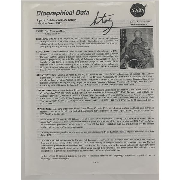 Astronaut Story Musgrave signed data sheet Astronaut Story Musgrave signed data sheet