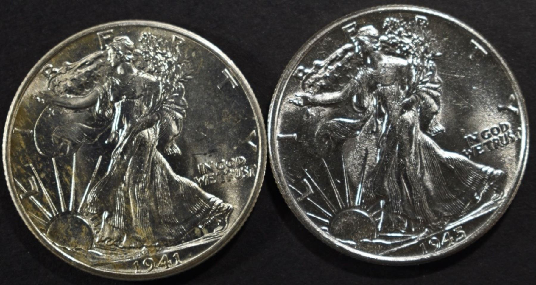 1941 & 1945 WALKING LIBERTY HALF DOLLARS GEM BU