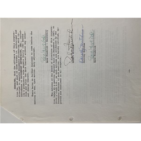 Robert Mitchum signed Dorlite Corporation Document