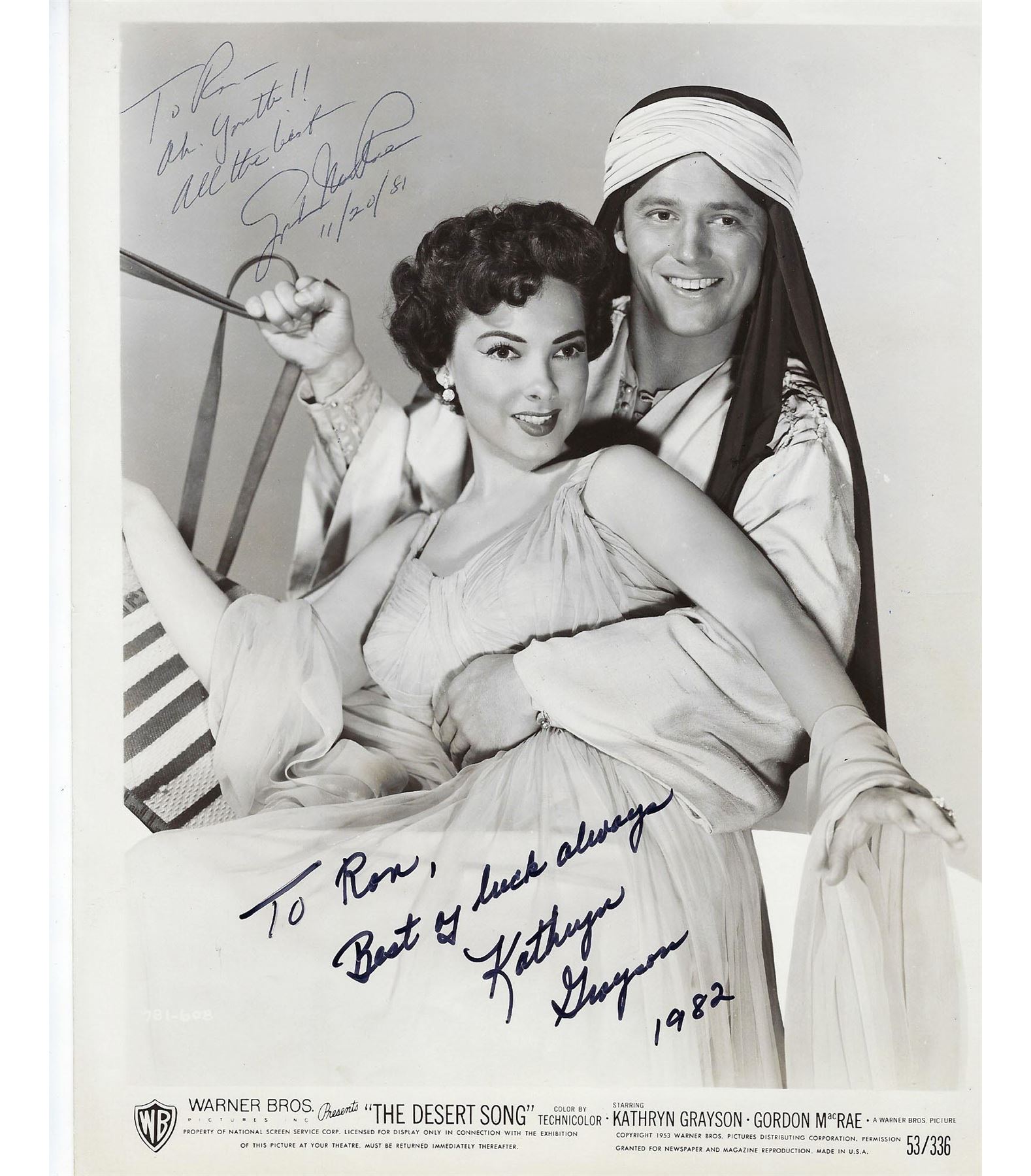 The Desert Song Kathryn Grayson and Gordon MacRae signed movie photo