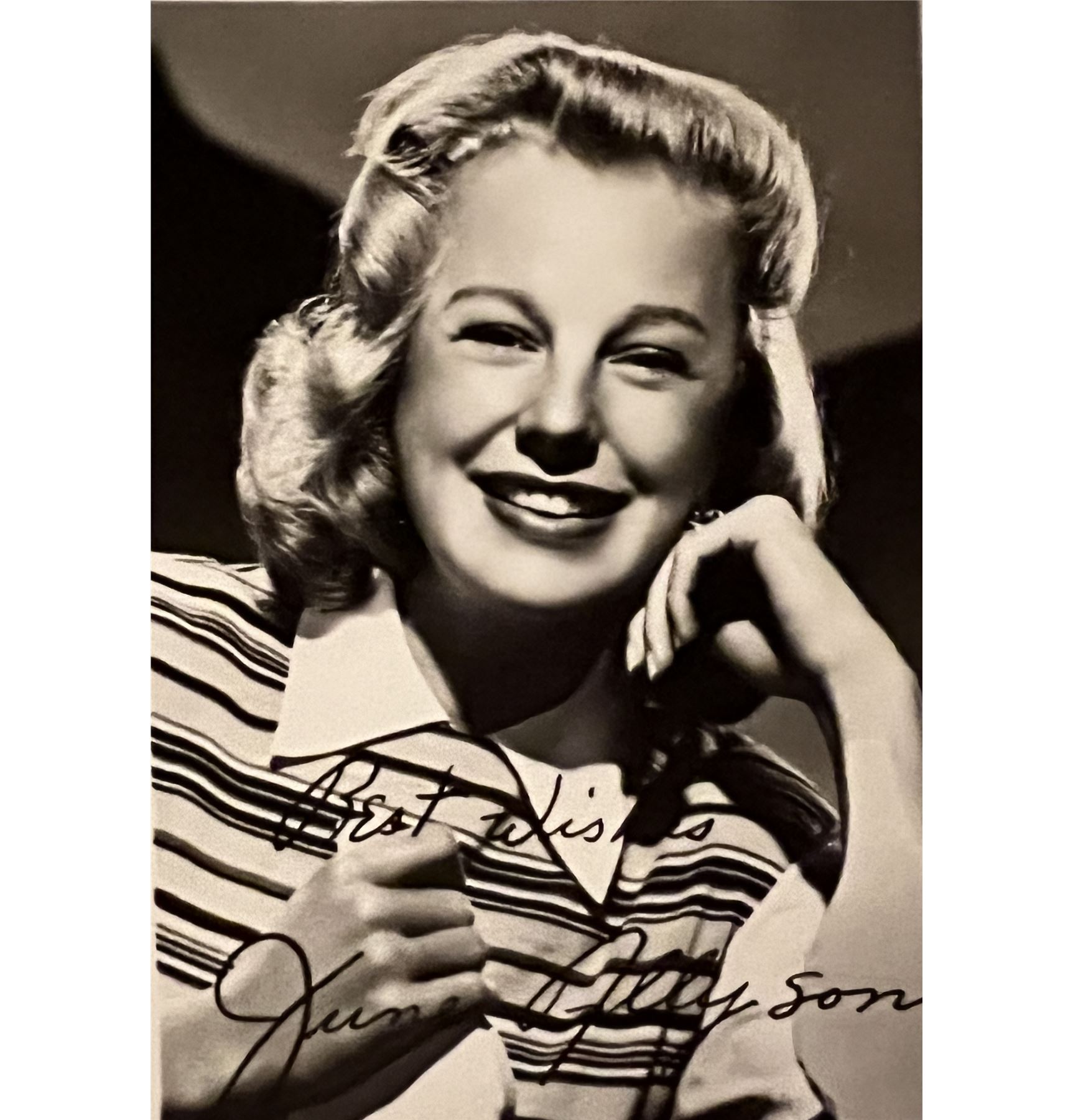 June Allyson facsimile signed photo. 3x5 inches