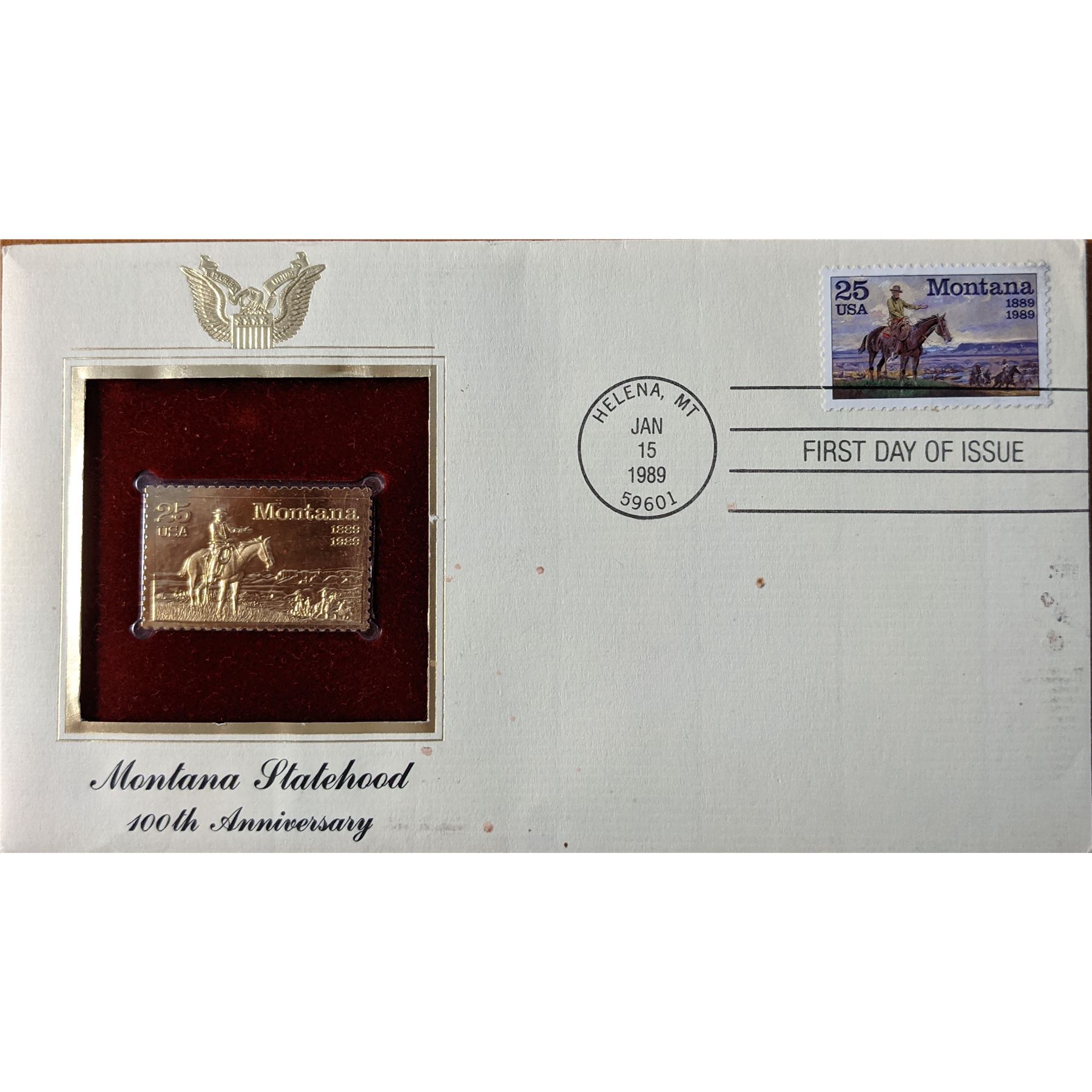 Montana Statehood 100th Anniversary Gold Stamp Replica First Day Cover