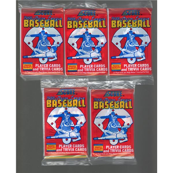 5 Count: 1988 Score Baseball Cello Packs. 17 Player Cards + 1 Magic
