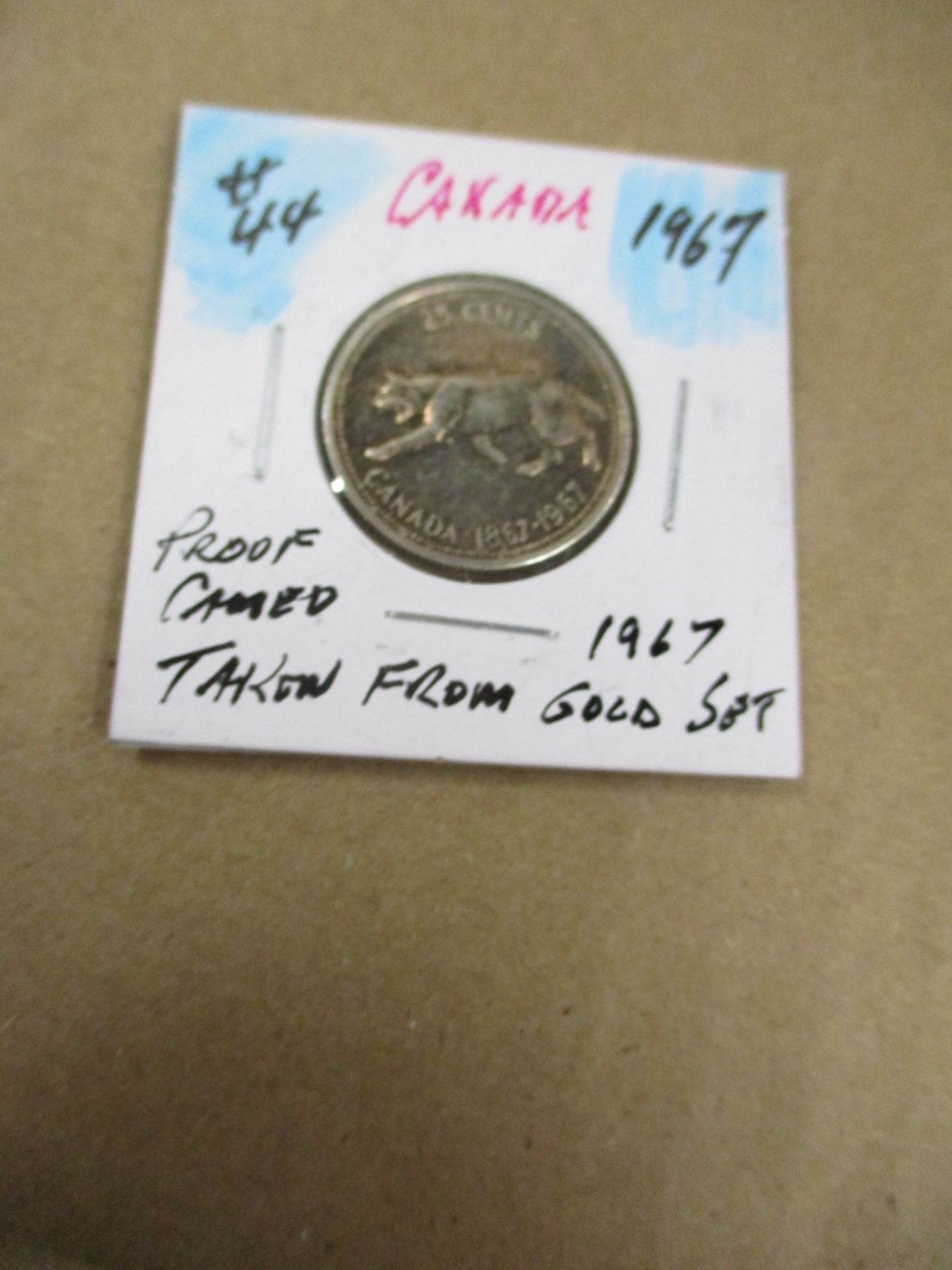 1967 PROOF CAMEO CANADA CENTENNIAL QUARTER (FROM GOLD SET)