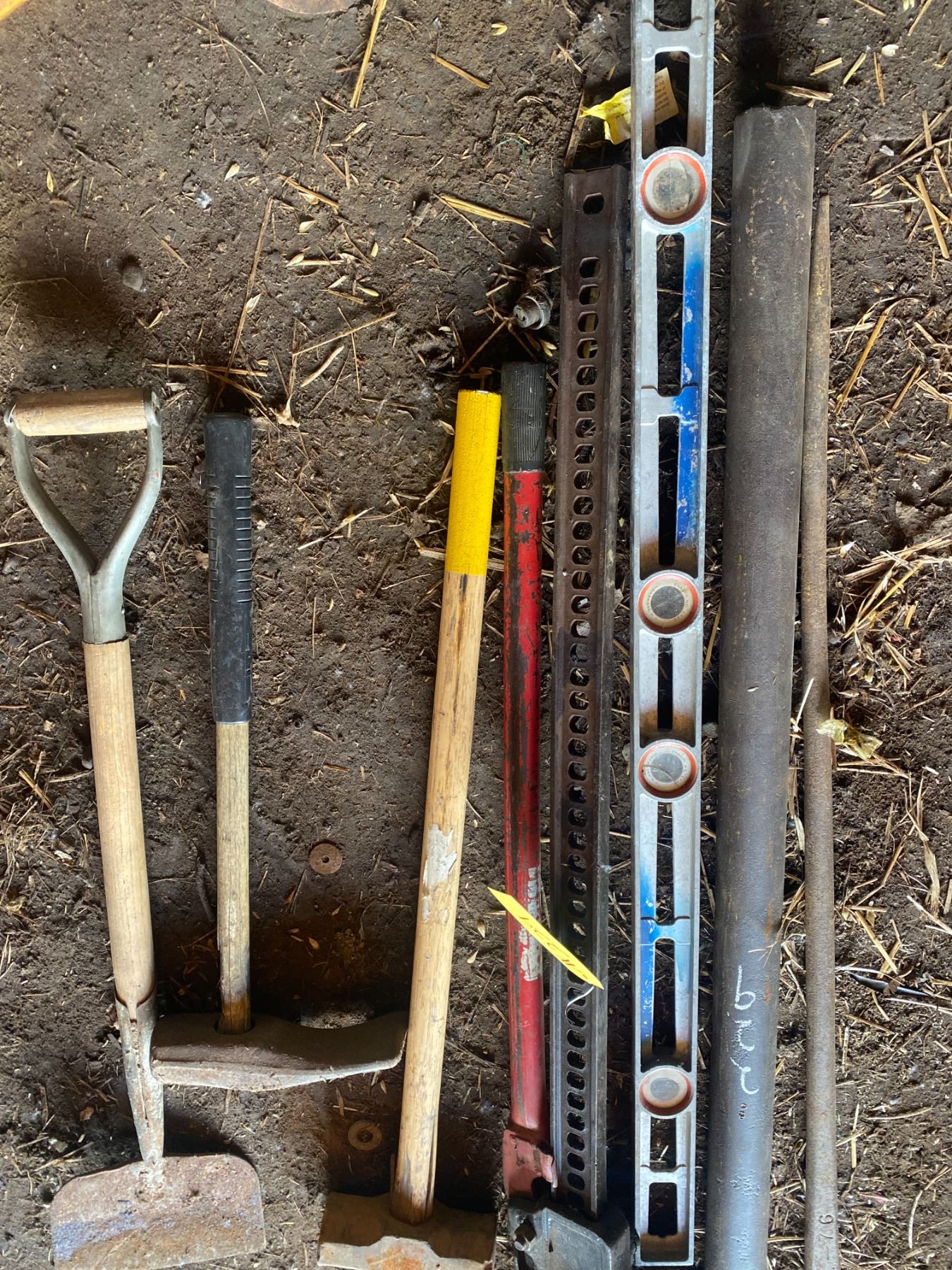 Level, Jack, tire breaker, sledge, crescent, bar