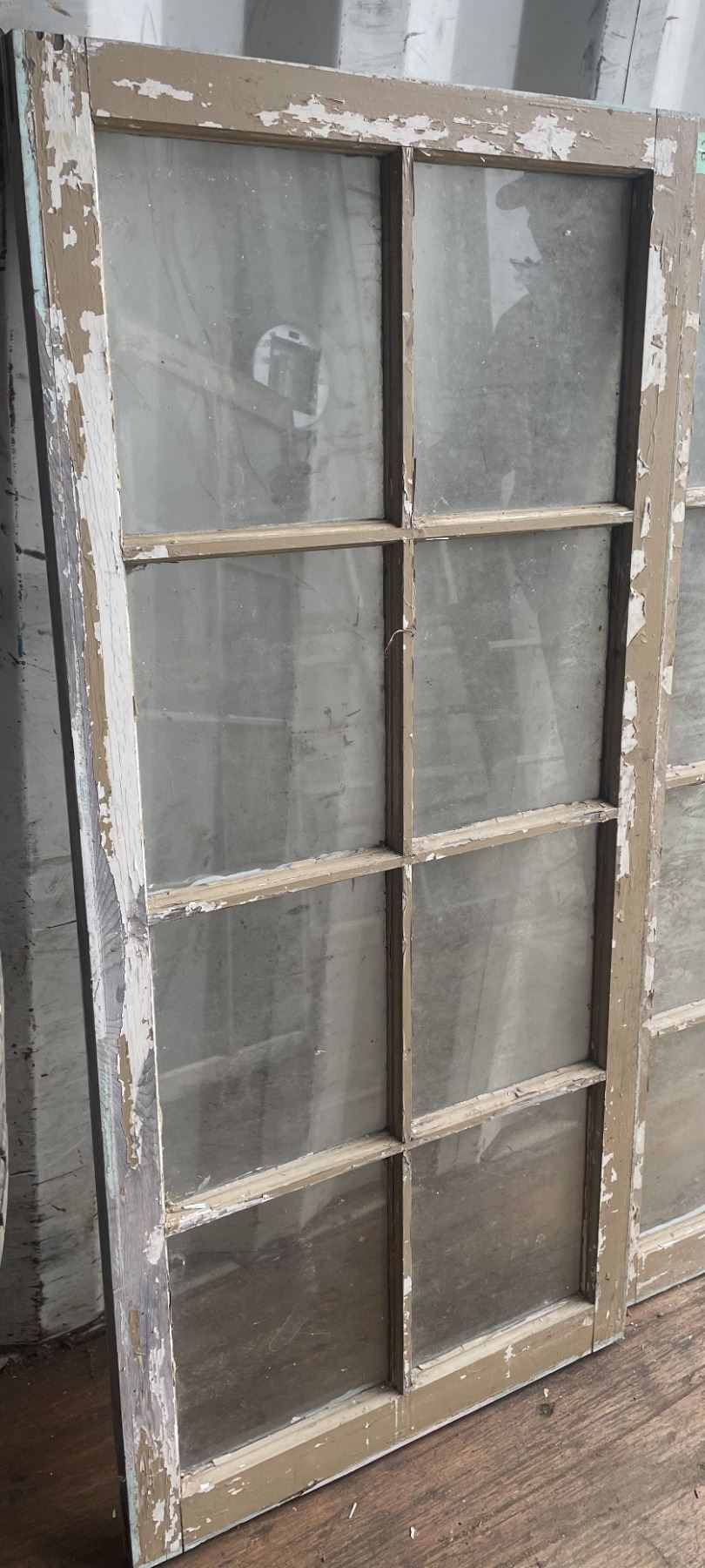 Eight Pane Vintage Farm House Antique Wood Window Frame , 24.5" x 54.5"