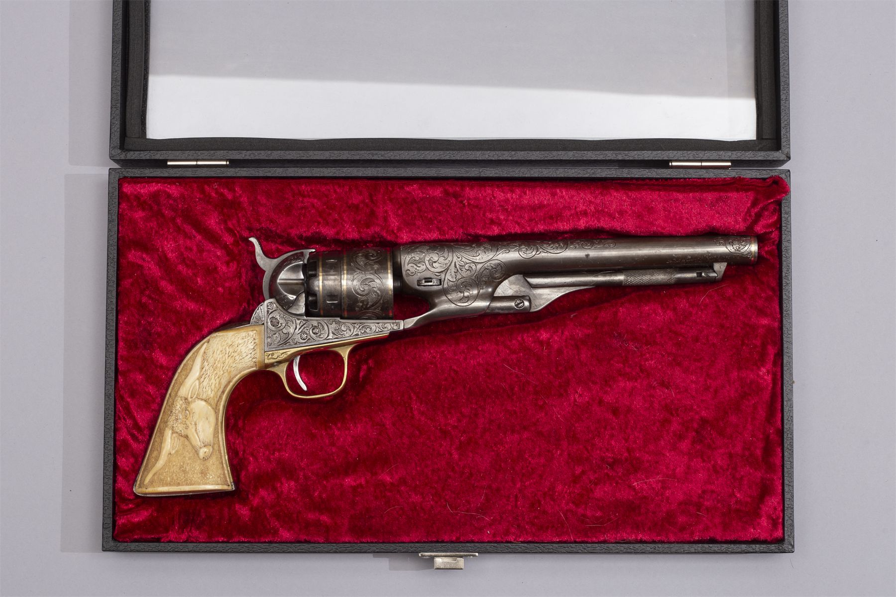 Engraved Colt Model 1860 Army Revolver with Bone Grips & Presentation Case