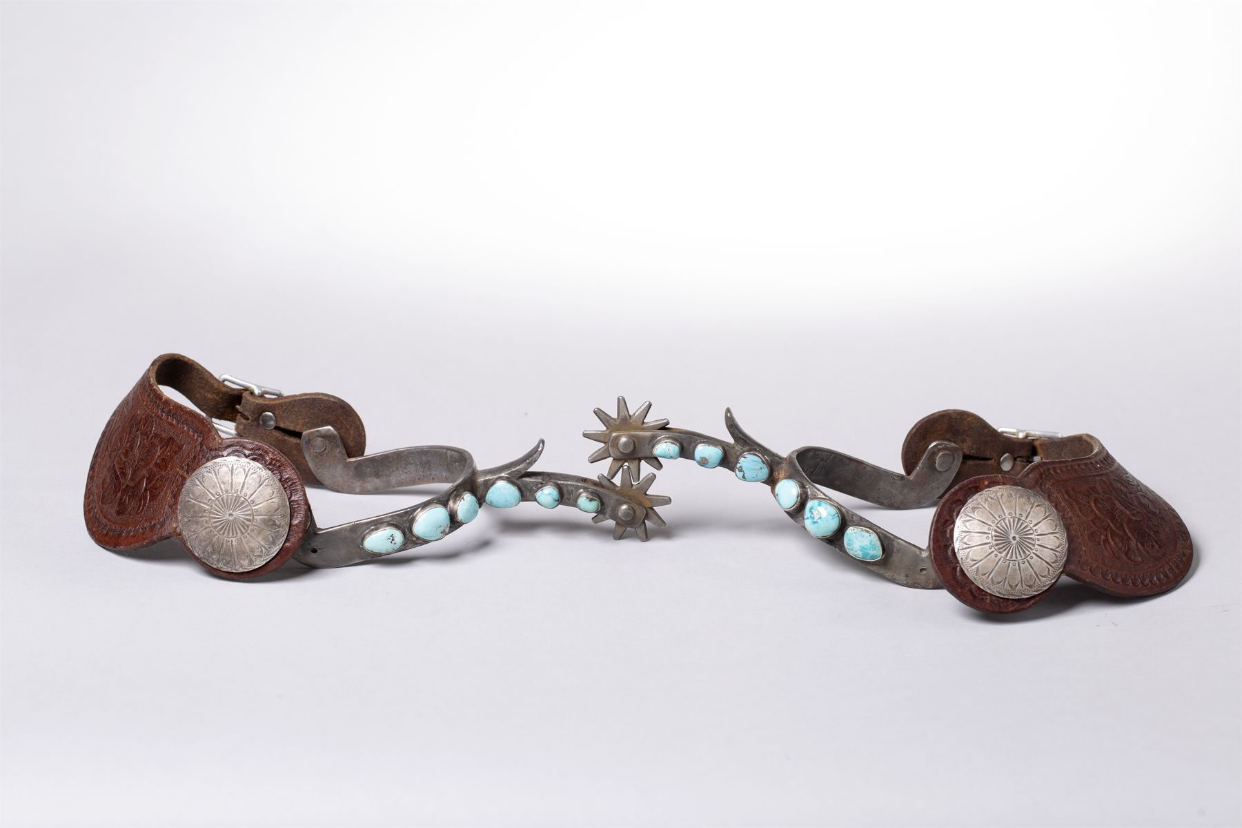 Old Navajo Style Spurs with Turquoise Mounted on Heel Band and Shank