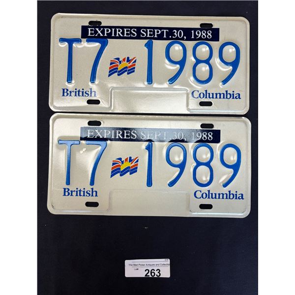 Pair Of 1988 British Columbia New Old Stock License Plates