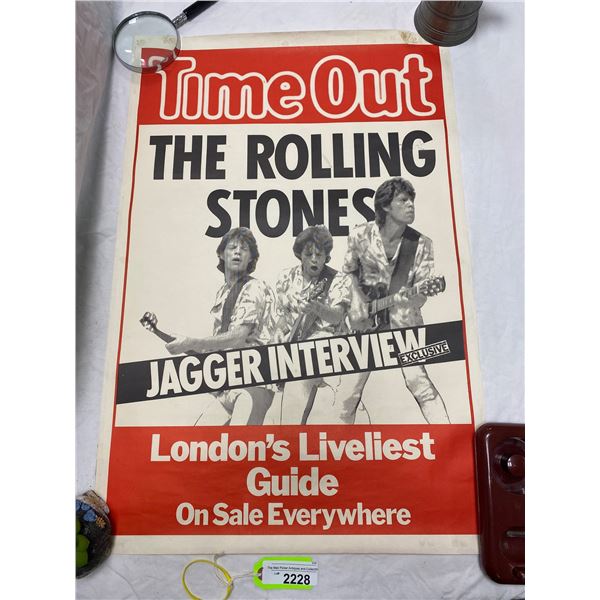Vintage Rolling Stones Time Out Poster, Jagger Interview
