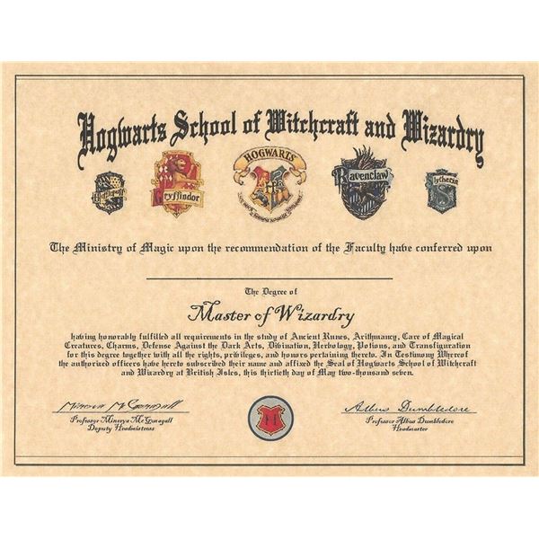 Harry Potter Hogwarts Graduation Certificate Prop print